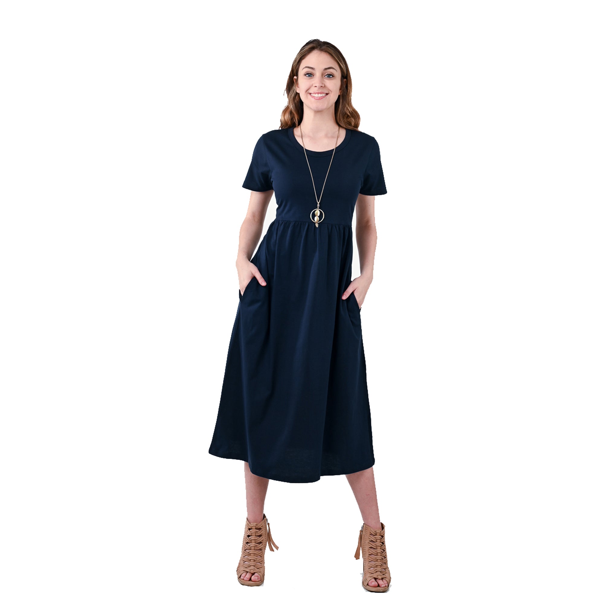 USBD Premium Cotton Made Maxi Dress with Pockets Waisted Casual Long M
