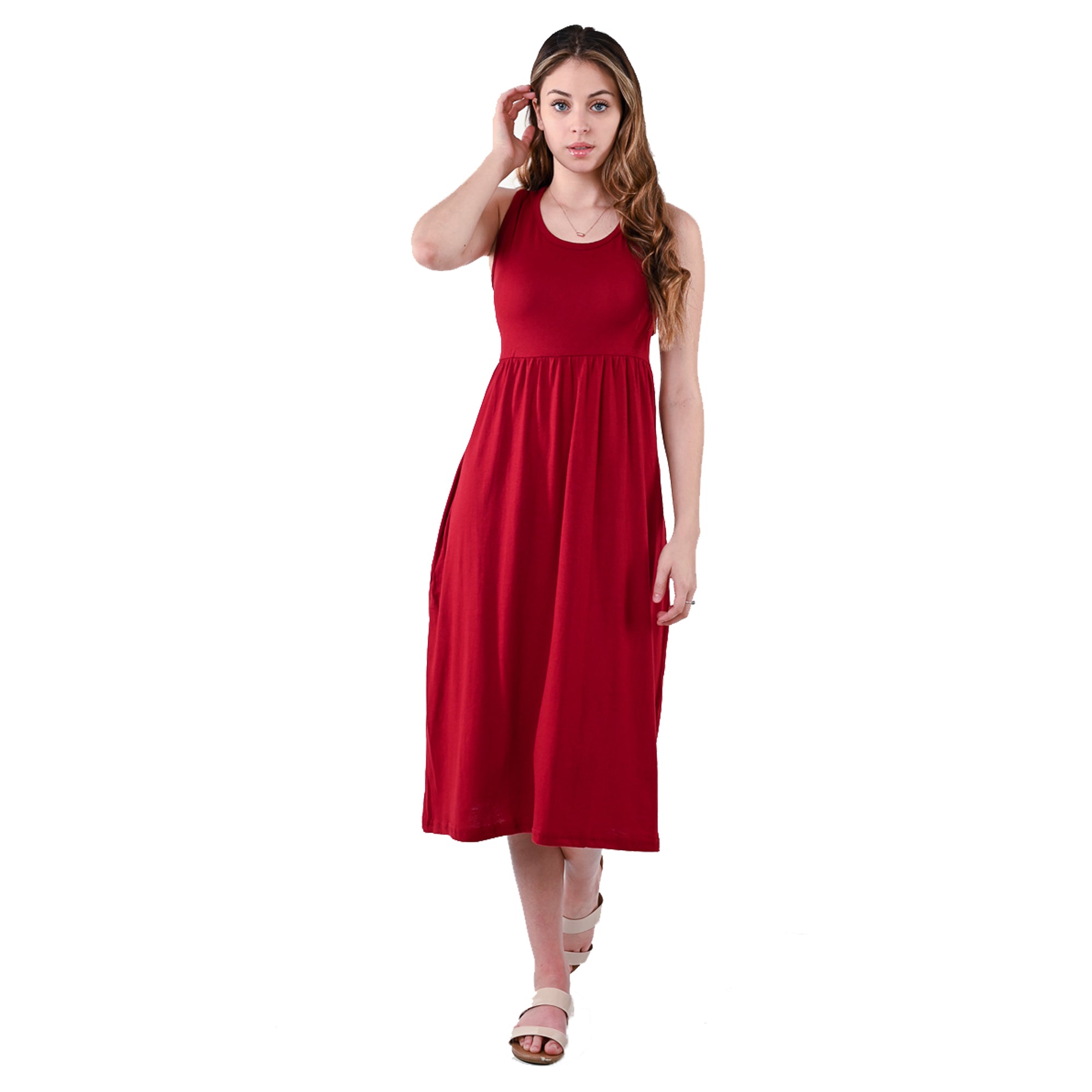 USBD Premium Cotton Made Maxi Dress with Pockets Waisted Casual Long M