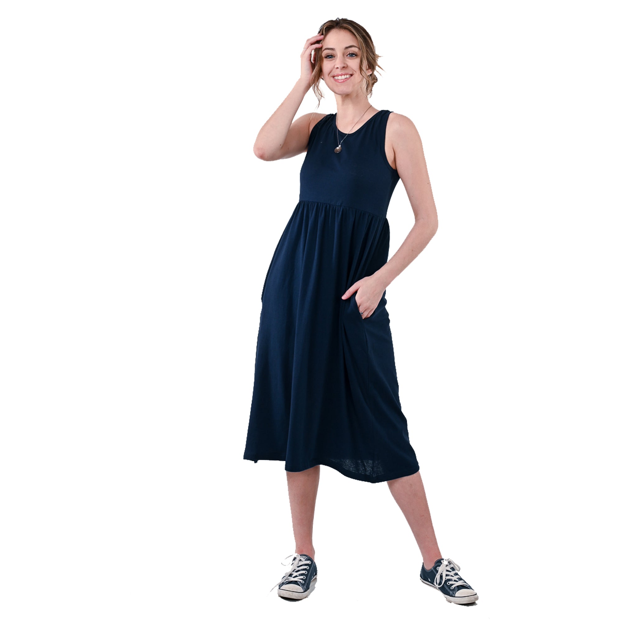 USBD Premium Cotton Made Maxi Dress with Pockets Waisted Casual Long M